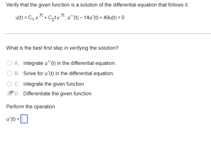 Solved Verify that the given function is a solution of the | Chegg.com