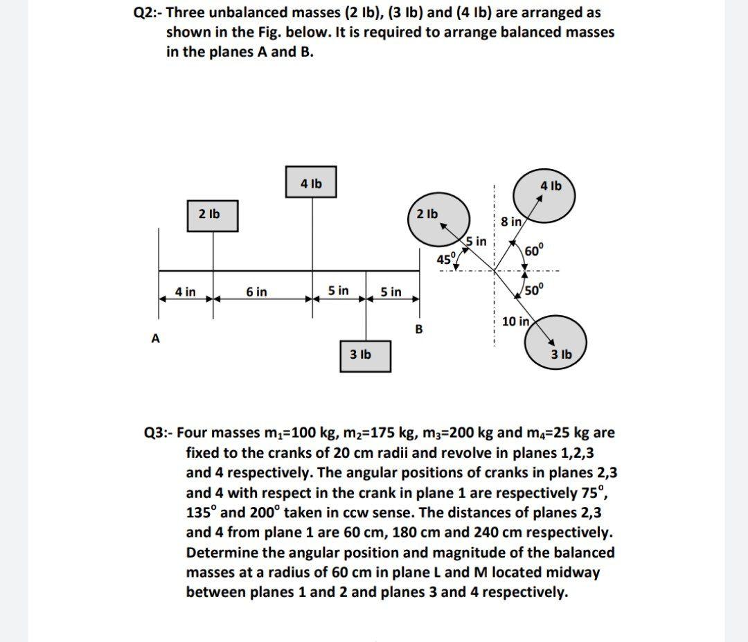 Solved Q2:- Three unbalanced masses (2 lb), (3 lb) and (4 | Chegg.com