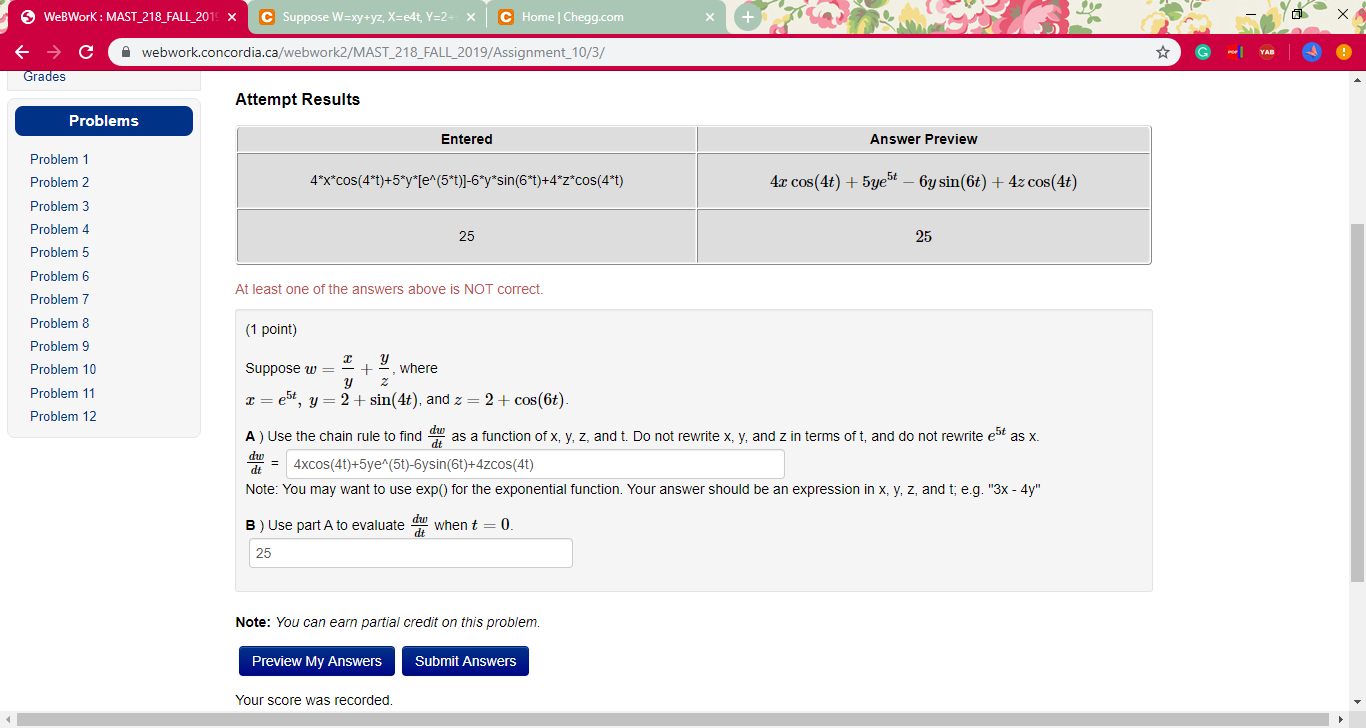 Solved WebWork : MAST_218_FALL_201 x C Suppose W=xy+yz, | Chegg.com