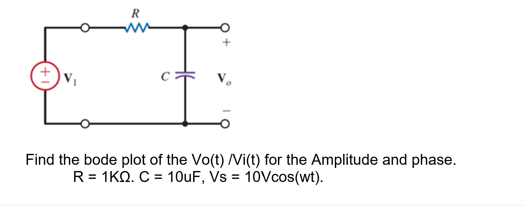 Solved Find the bode plot of the Vo(t)/Vi(t) for the | Chegg.com