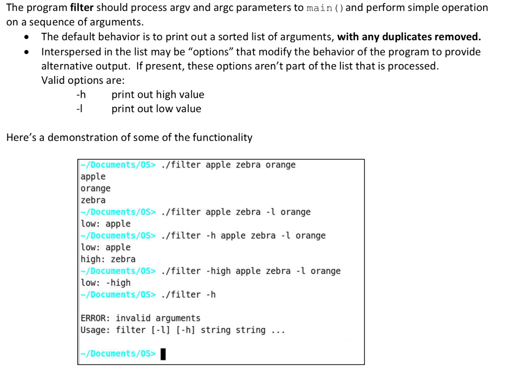 Solved . The program filter should process argv and argc | Chegg.com