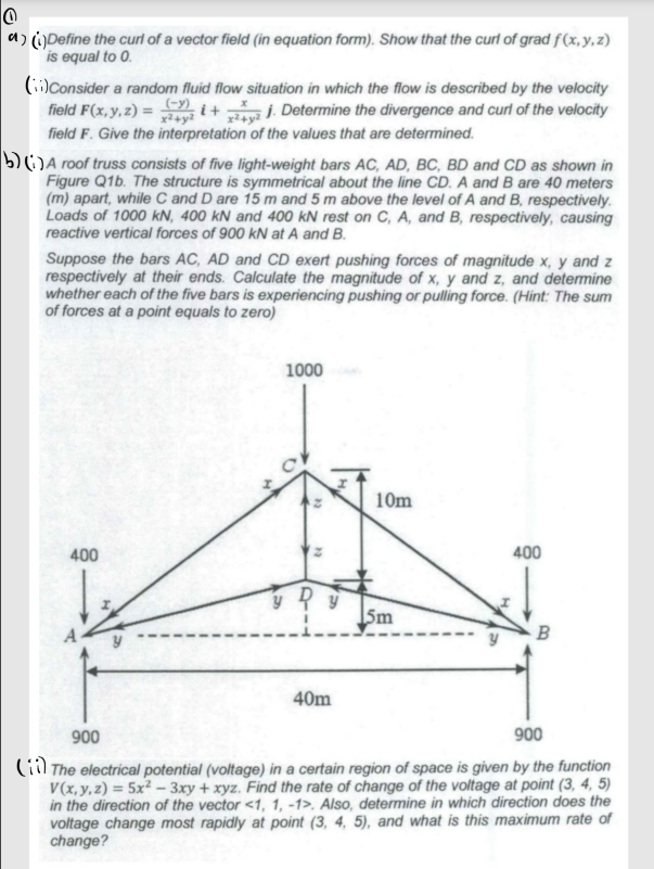 (1)Define the curl of ﻿a vector field (in ﻿equation | Chegg.com