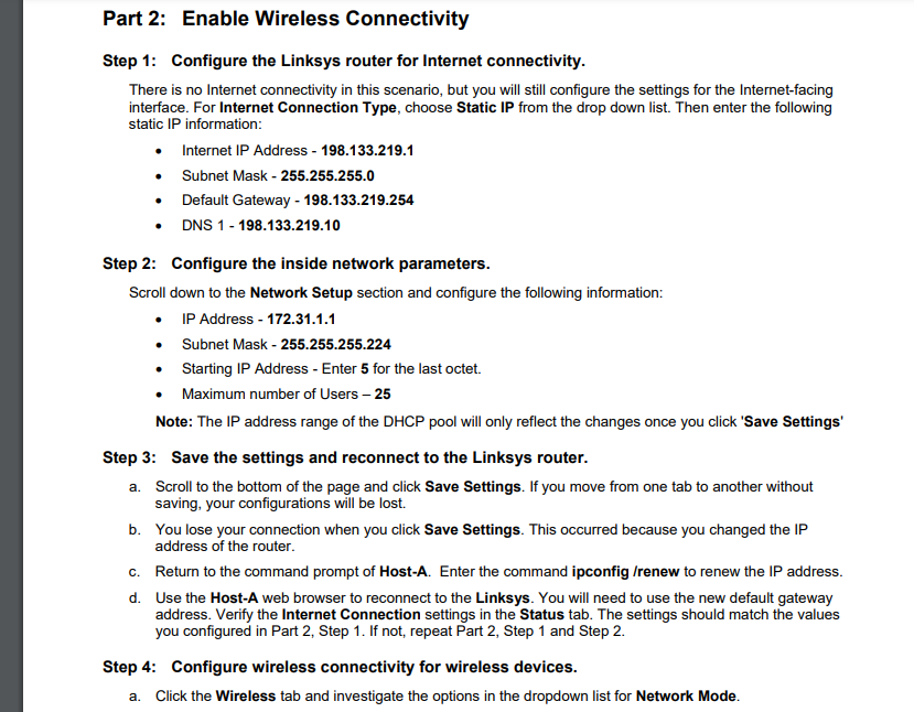 Linksys Laptop Objectives Part 1: Connect to Linksys | Chegg.com