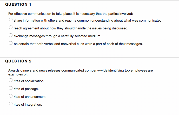 Solved QUESTION 1 For effective communication to take place, | Chegg.com