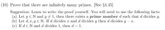 Solved (10) Prove that there are infinitely many primes. | Chegg.com