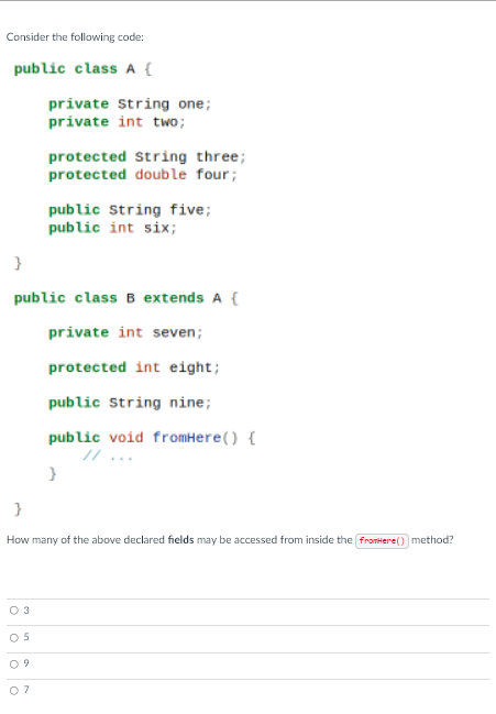 Solved Consider the following code: public class A { private | Chegg.com