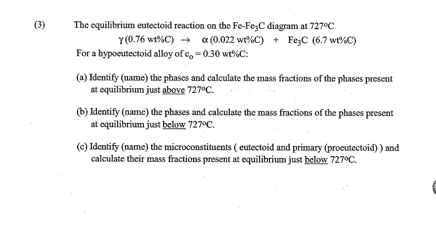 Solved The equilibrium eutectoid reaction on the Fe−Fe3C | Chegg.com
