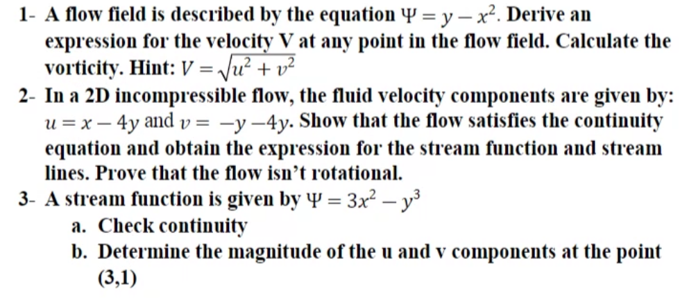 Solved 1 = 1- A flow field is described by the equation Y = | Chegg.com