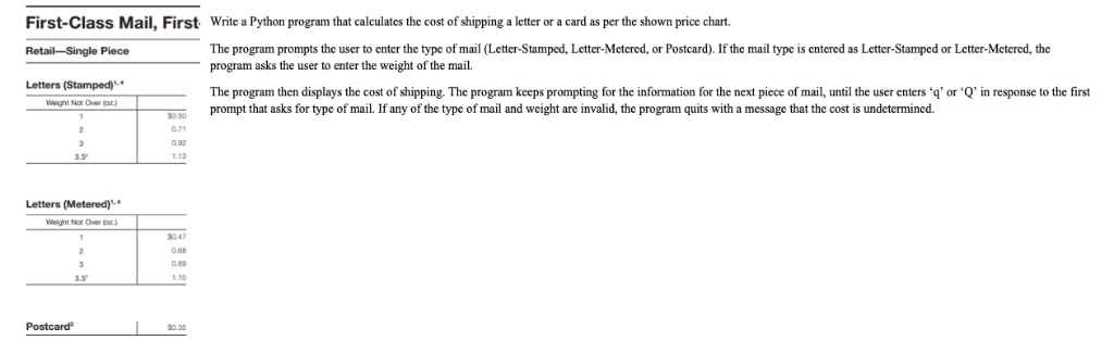 Solved First-Class Mail, First Write a Python program that | Chegg.com