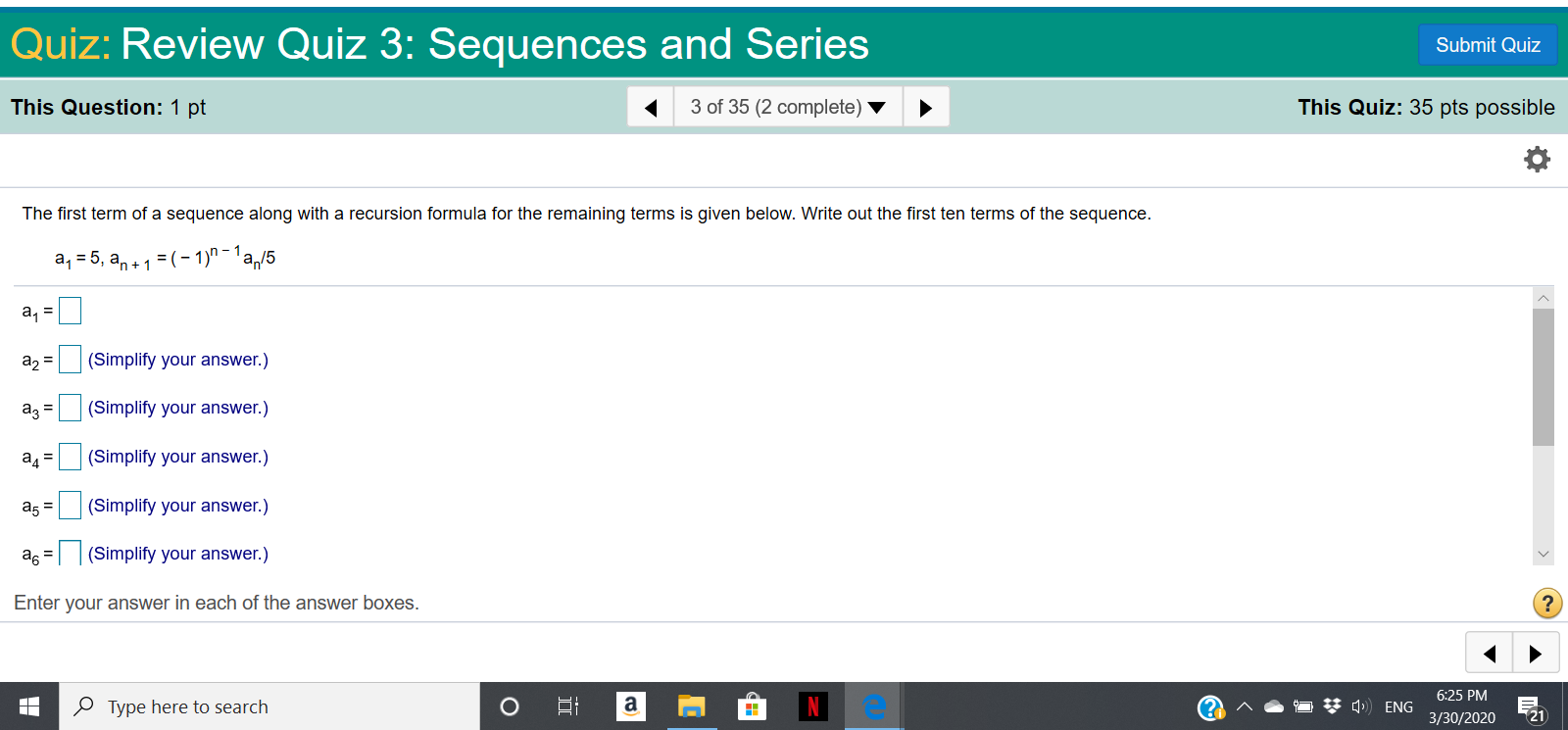 Solved Quiz: Review Quiz 3: Sequences and Series Submit Quiz | Chegg.com