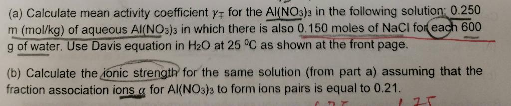 (a) Calculate mean activity coefficient y for the | Chegg.com