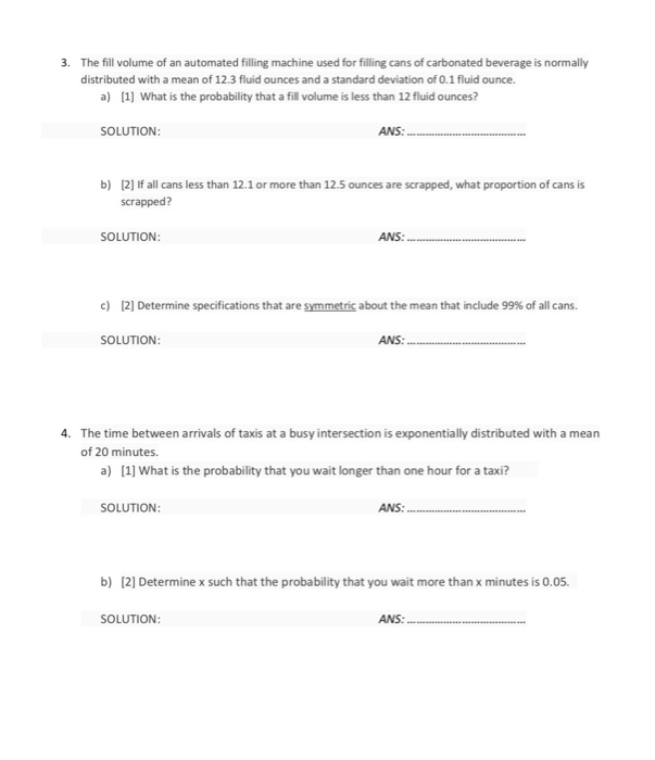 Solved 3. The fill volume of an automated filling machine | Chegg.com
