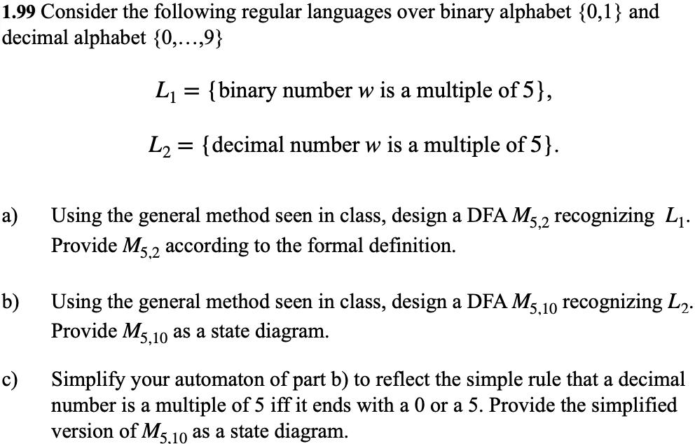 Solved 1.99 ﻿Consider the following regular languages over | Chegg.com