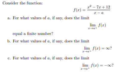 Solved Consider the function: f(x)=x−ax2−7x+12 a. For what | Chegg.com