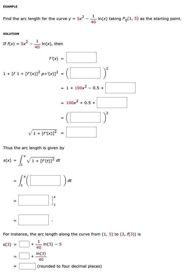 Solved EXAMPLE Find the arc length for the curve | Chegg.com