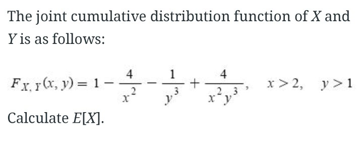 Solved The joint cumulative distribution function of X and Y | Chegg.com