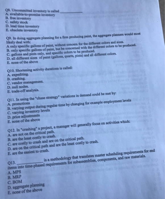 Solved Q8. Uncommitted inventory is called A. | Chegg.com