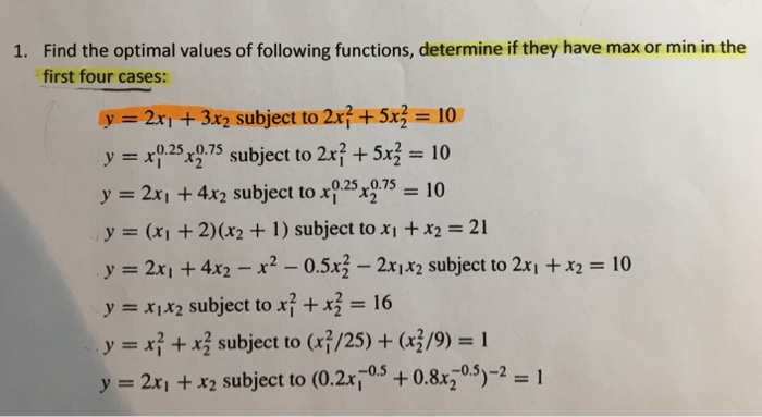 Solved Find the optimal values of following functions, | Chegg.com