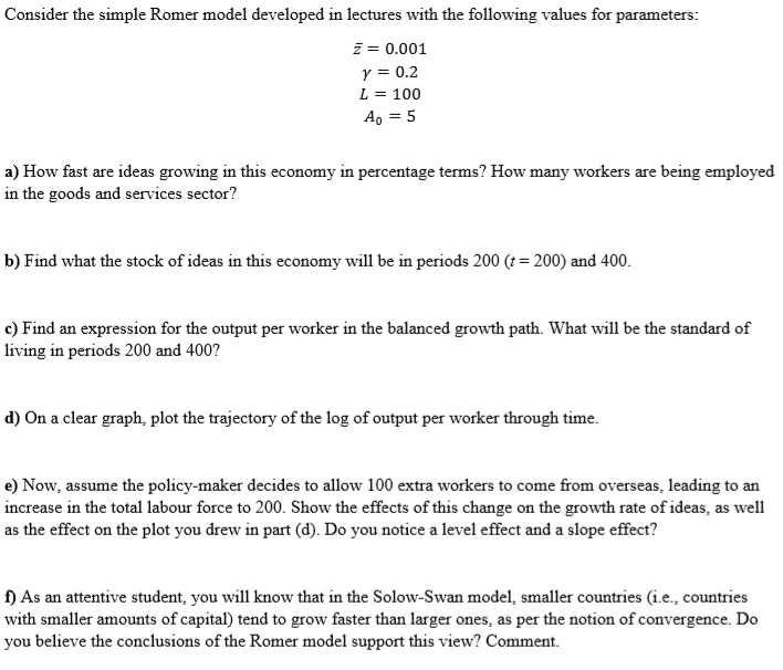 Solved Consider the simple Romer model developed in lectures | Chegg.com