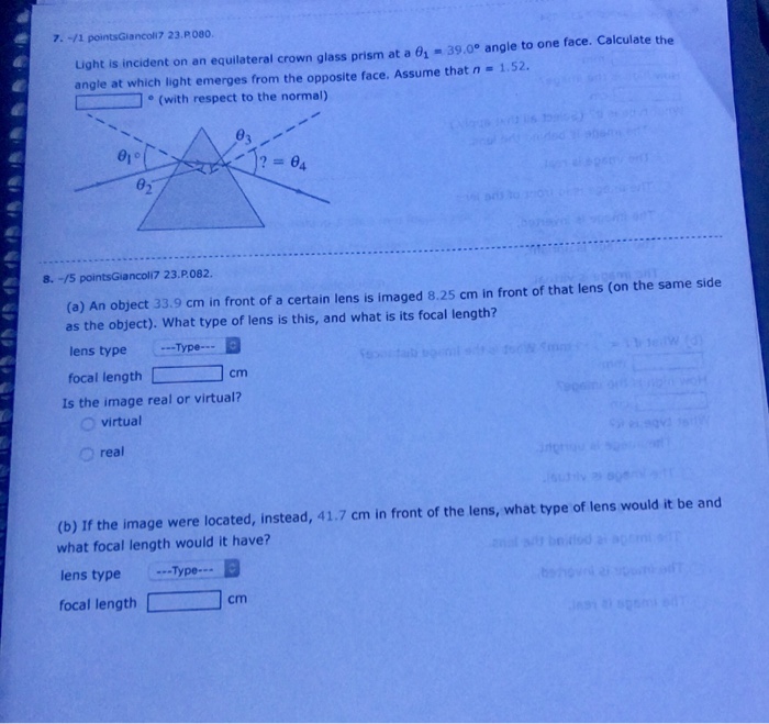 Solved Light is incident on an equilateral crown glass prism | Chegg.com