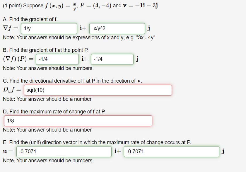 Solved (1 point) Suppose f (x, y) = 4; P = (4. – 4) and v = | Chegg.com
