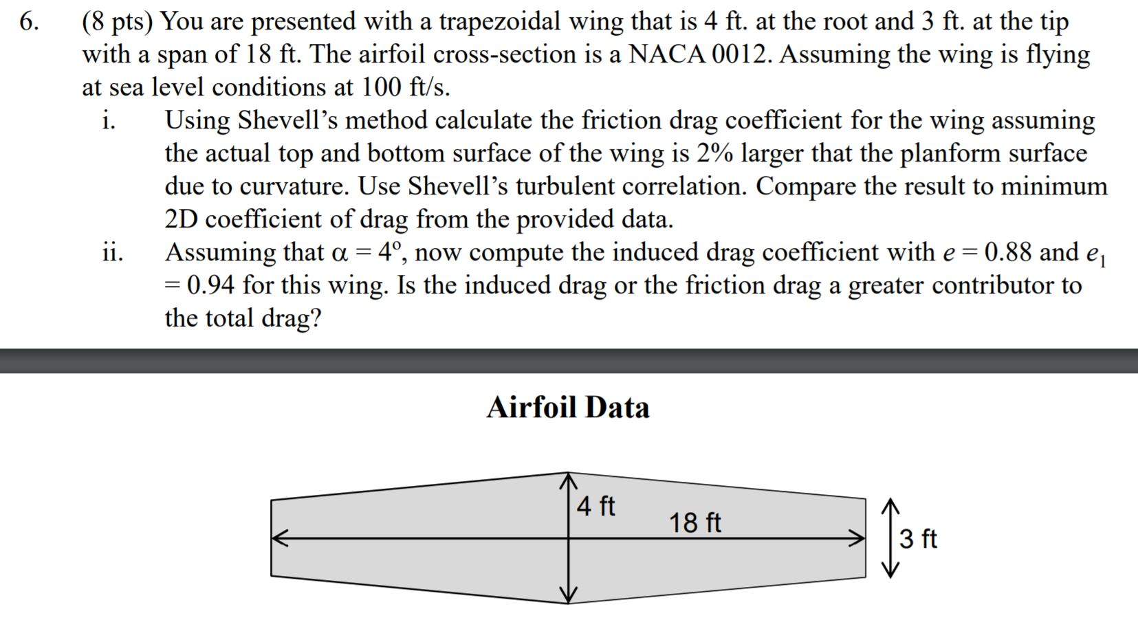 6. (8 pts) You are presented with a trapezoidal wing | Chegg.com