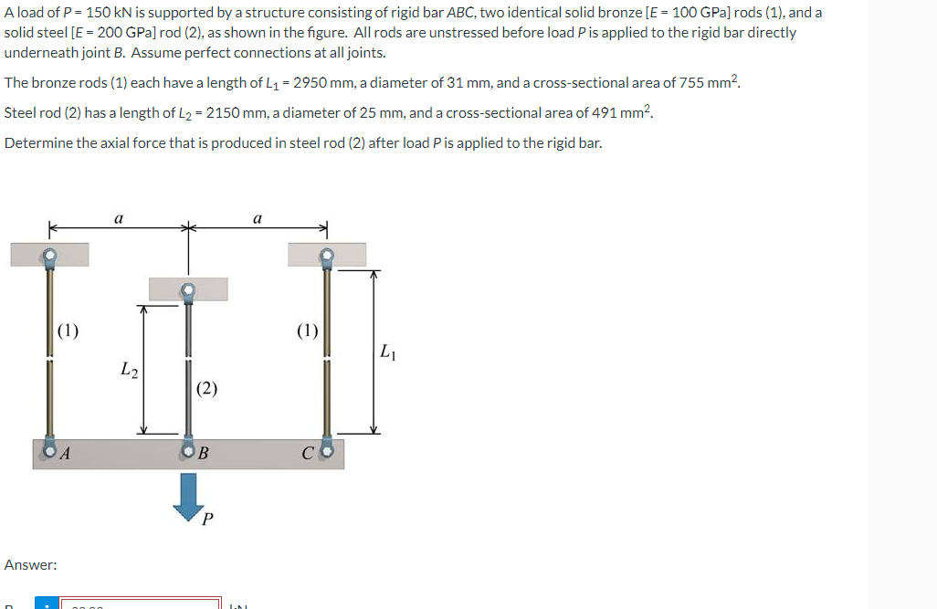 Solved A load of P=150kN is supported by a structure | Chegg.com