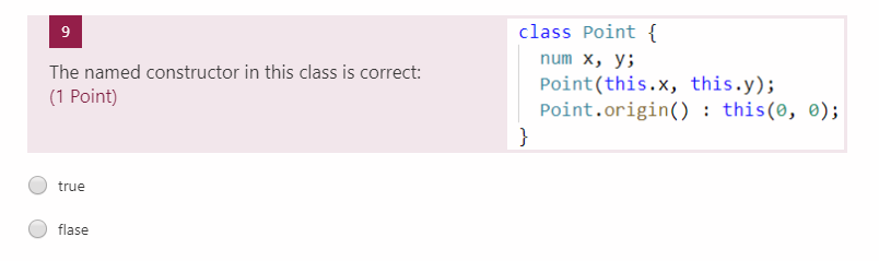 Solved 9 The named constructor in this class is correct: (1 | Chegg.com