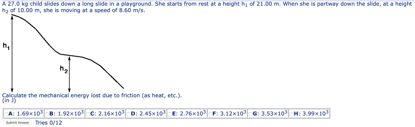 Solved A 27.0 kg child slides down a long slide in a | Chegg.com
