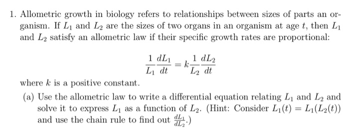 Solved 1. Allometric growth in biology refers to | Chegg.com