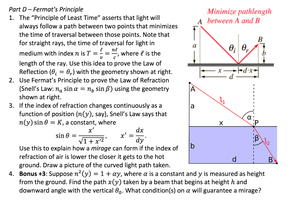 Solved a = V Part D-Fermat's Principle Minimize pathlength | Chegg.com