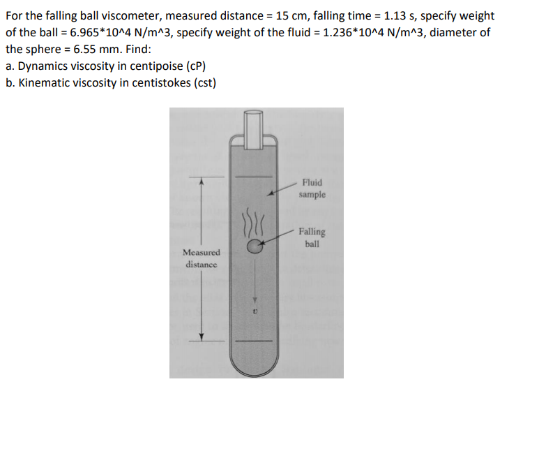 Solved For the falling ball viscometer, measured distance = | Chegg.com