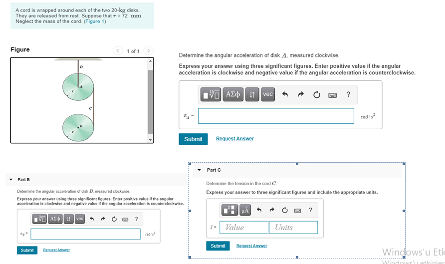 Solved A cord is wrapped around each of the two 20-kg disks. | Chegg.com