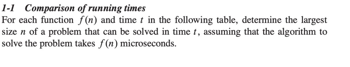 Solved 1-1 Comparison of running times For each function | Chegg.com