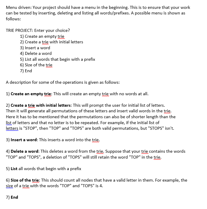 Solved Write a java class that implements a Trie of | Chegg.com