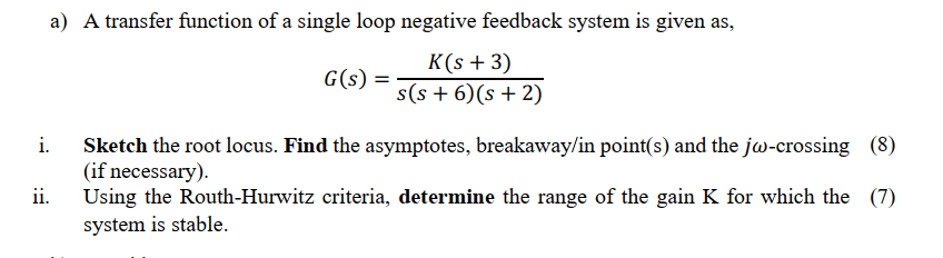 Solved a) A transfer function of a single loop negative | Chegg.com
