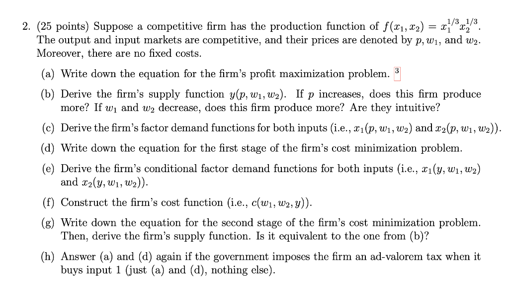 Solved 2. (25 points) Suppose a competitive firm has the | Chegg.com