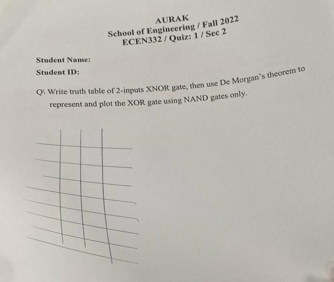 Solved Student Name: Q Write truth table of 2 -inputs XNOR | Chegg.com