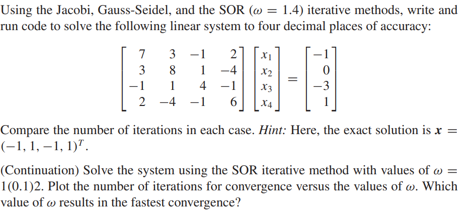 Solved Using the Jacobi, Gauss-Seidel, and the SOR (ω=1.4) | Chegg.com