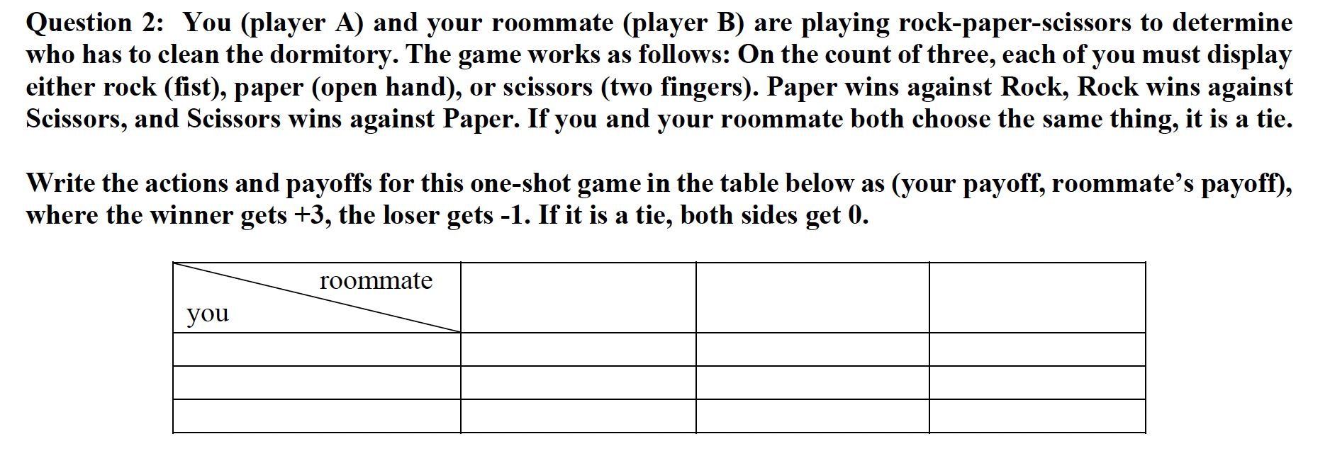 Solved Question 2: You (player A) and your roommate (player | Chegg.com