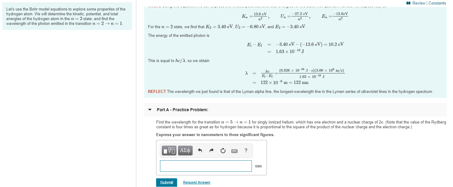 Solved Review Constants Let's use the Bohr model equations | Chegg.com