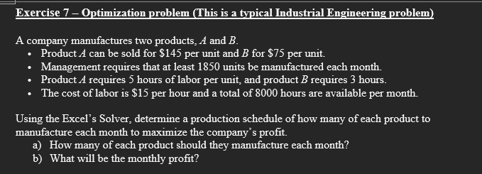 Solved Exercise 7 - Optimization problem (This is a typical | Chegg.com