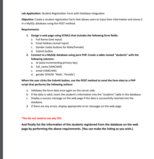 Solved Lab Application: Student Registration Form with | Chegg.com