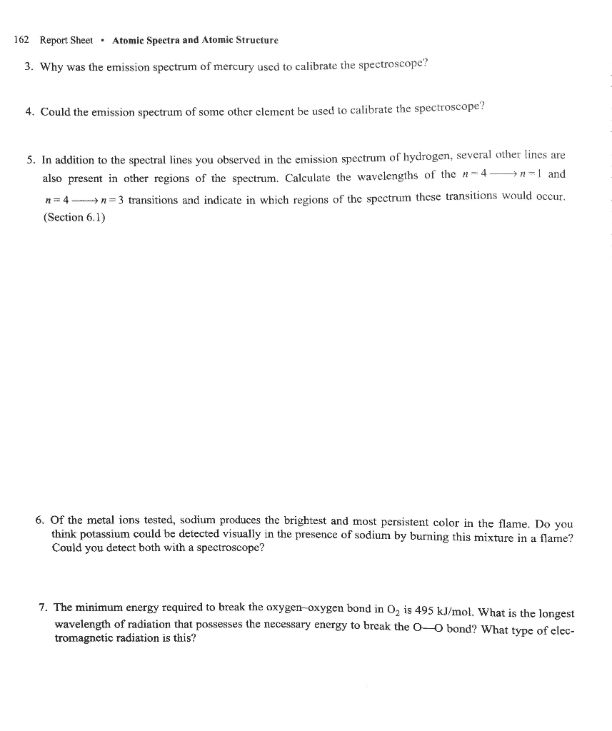 Solved EXPERIMENT REPORT SHEET Atomic Spectra and Atomic | Chegg.com