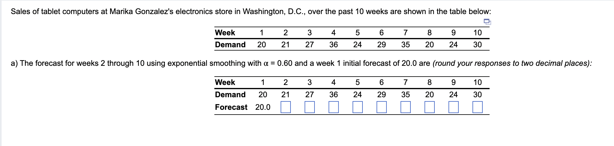 Solved b) ﻿For the forecast developed using exponential | Chegg.com