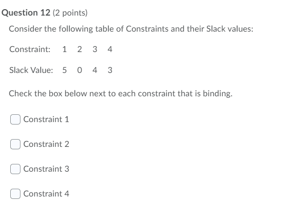Solved Question 12 (2 points) Consider the following table | Chegg.com