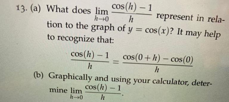 Solved cos(h) - 1 13. (a) What does lim h0 h represent in | Chegg.com