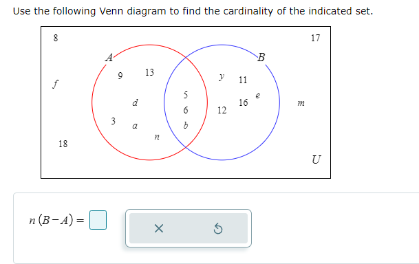 Solved Use the following Venn diagram to find the | Chegg.com