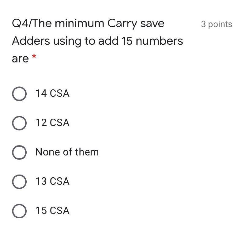Solved 3 points Q4/The minimum Carry save Adders using to | Chegg.com