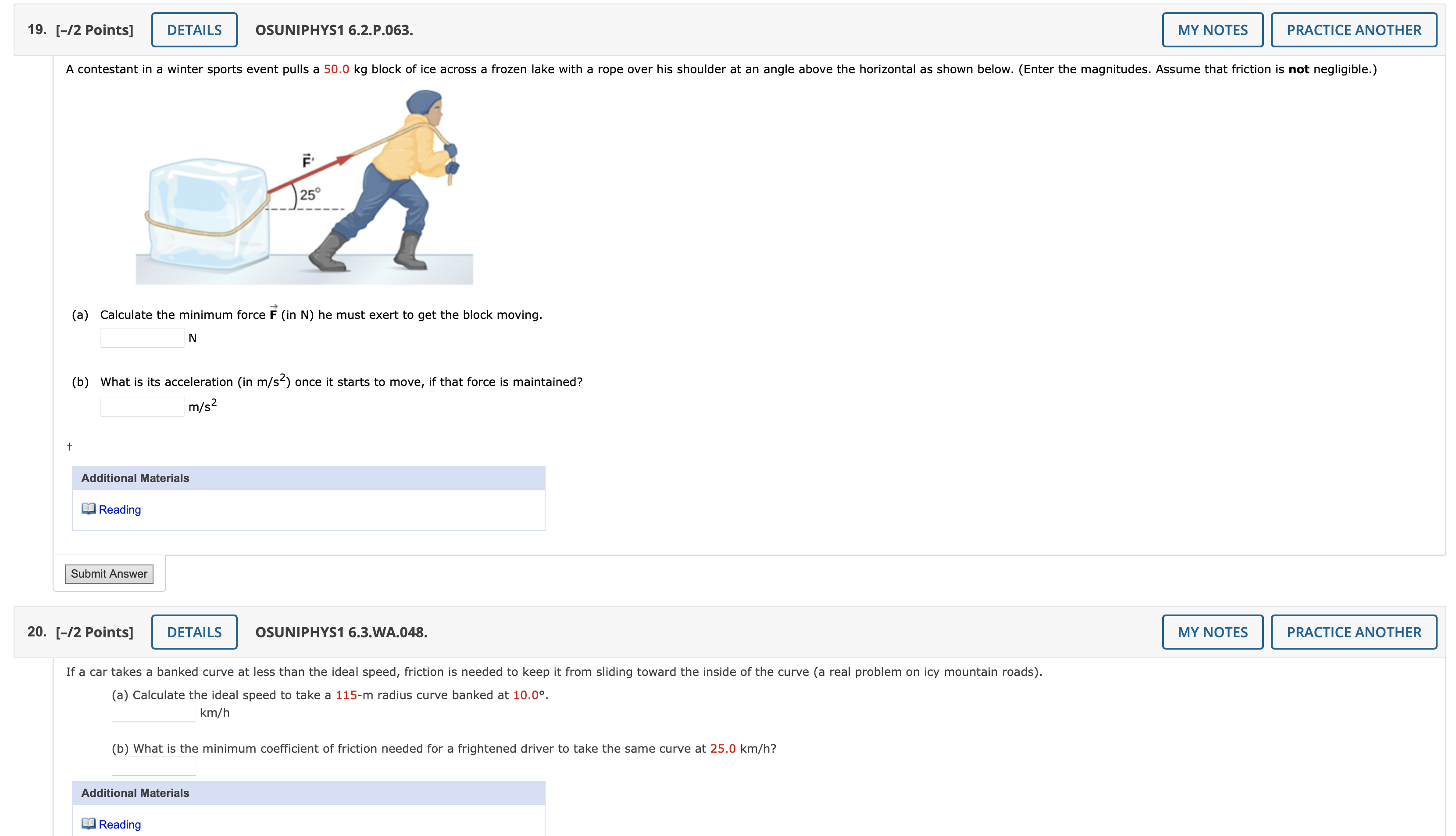 Solved (a) Calculate the minimum force F (in N ) he must | Chegg.com